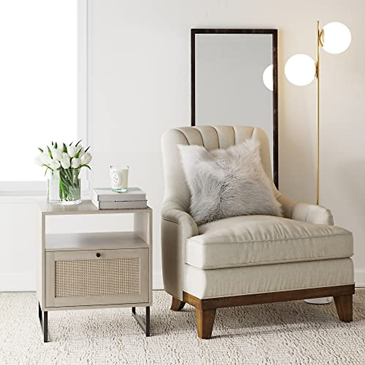 Nathan James Mina Side, End Table Wood Finish & Matte Accents with Storage for Living Room or Nightstand, Bedroom, Natural Oak/Black