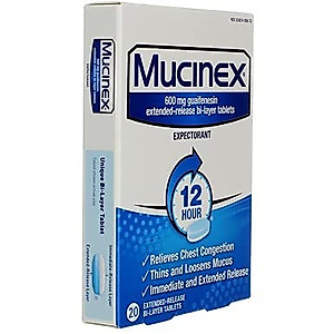 Chest Congestion, Mucinex Expectorant 12 Hour Extended Release Tablets, 20ct, 600 mg Guaifenesin with Extended Relief of Chest Congestion Caused by Excess Mucus. Thins and Loosens Mucus (Pack of 3)