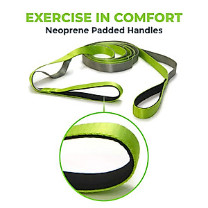 Gradient Fitness Stretching Strap for Physical Therapy, 12 Multi-Loop Stretch Strap 1" W x 8' L, Neoprene Handles, Physical Therapy Equipment, Yoga Straps for Stretching, Leg Stretcher (Green)