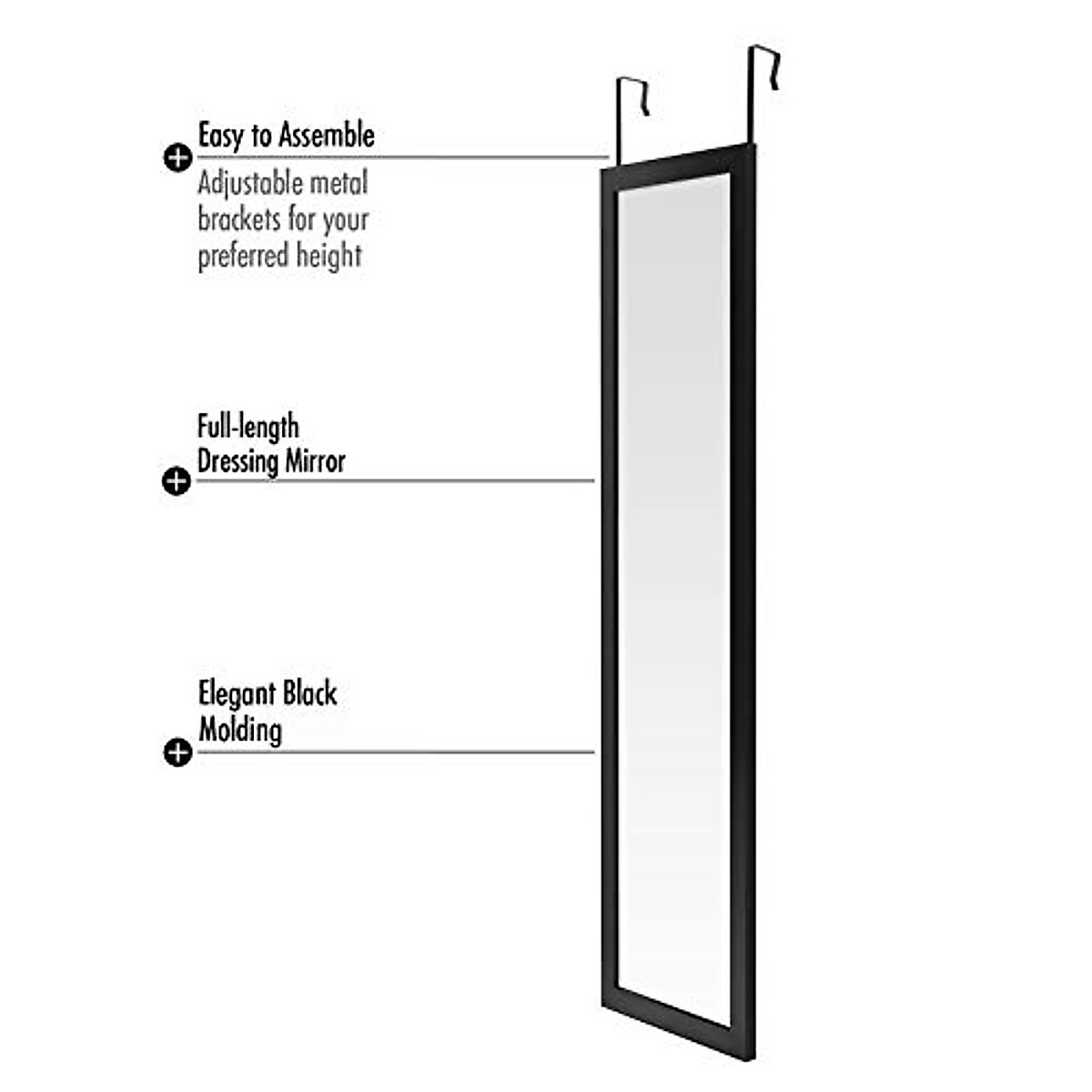 Americanflat 12x48 Black Over The Door Mirror - Full Length Hanging Door Mirror for Bedroom, Bathroom, Dorm - Long Full Body Mirror with Hanger and Shatter-Resistant Glass