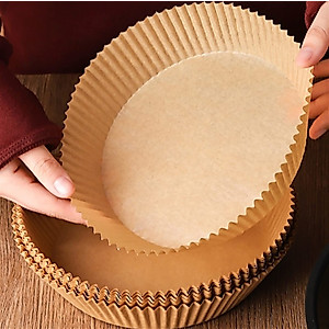 Air Fryer Disposable Paper Liner, Oil-Proof Water-Proof Non-Stick Food Grade Parchment Paper for Air Fryer … (100PCS, Brown)