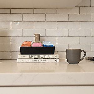 Modern Tea Bag Organizer - Small Bamboo Eco-Friendly Countertop Tea Organizer for Tea Bags - Tea Box Organizer for Hot Tea Storage, Teabag Caddy, Drink Packet Organizer, Kcup Coffee Pod Holder (Black)