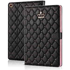 Topwin Cute Crwon Case for iPad Mini 6 (8.3-Inch,2021 Model), Bling Diamond PU Leather Smart Auto Sleep/Wake with Kickstand Shockproof for Girls Women Apple iPad Mini 6th Gen 8.3 Inch (Black)