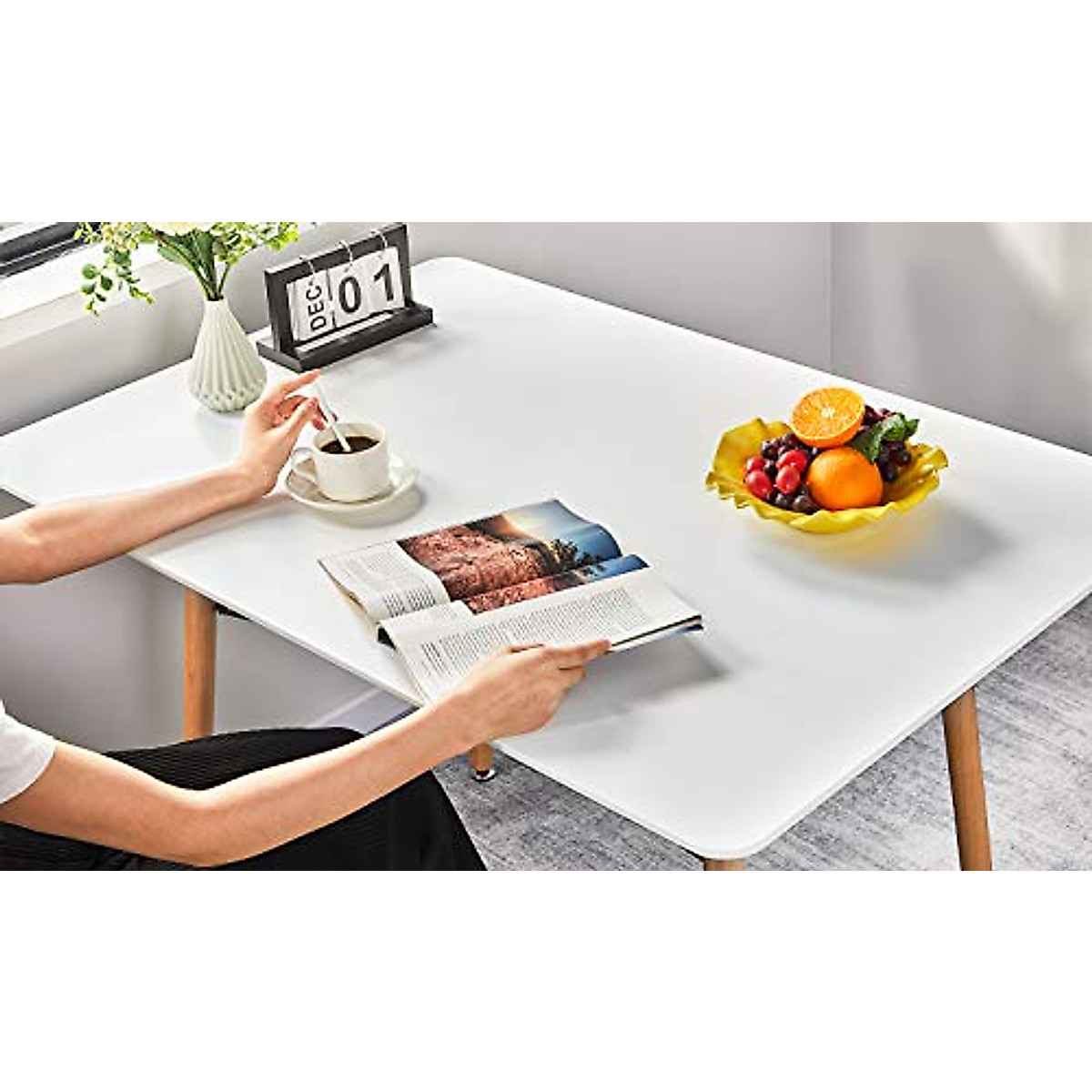 GreenForest Dining Table with Slick Top Wood Legs,Modern Mid Century Kitchen Table with Black Criss-Cross Metal Bars for Dining Room,Living Room,Small Spaces,44 x 30 Inch,White