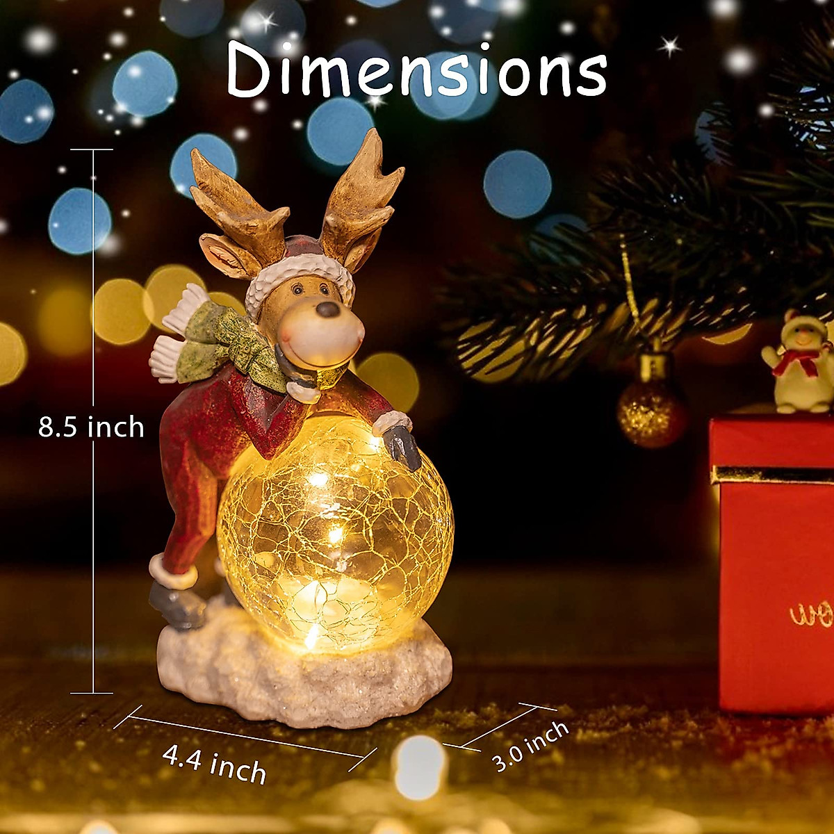 Christmas Reindeer Figurine Lights - Light up Reindeer Christmas Decor Sculpture Carrying Magic Orb, Waterproof Resin Elk Ornaments for Patio Balcony Lawn Porch Yard Garden Indoor