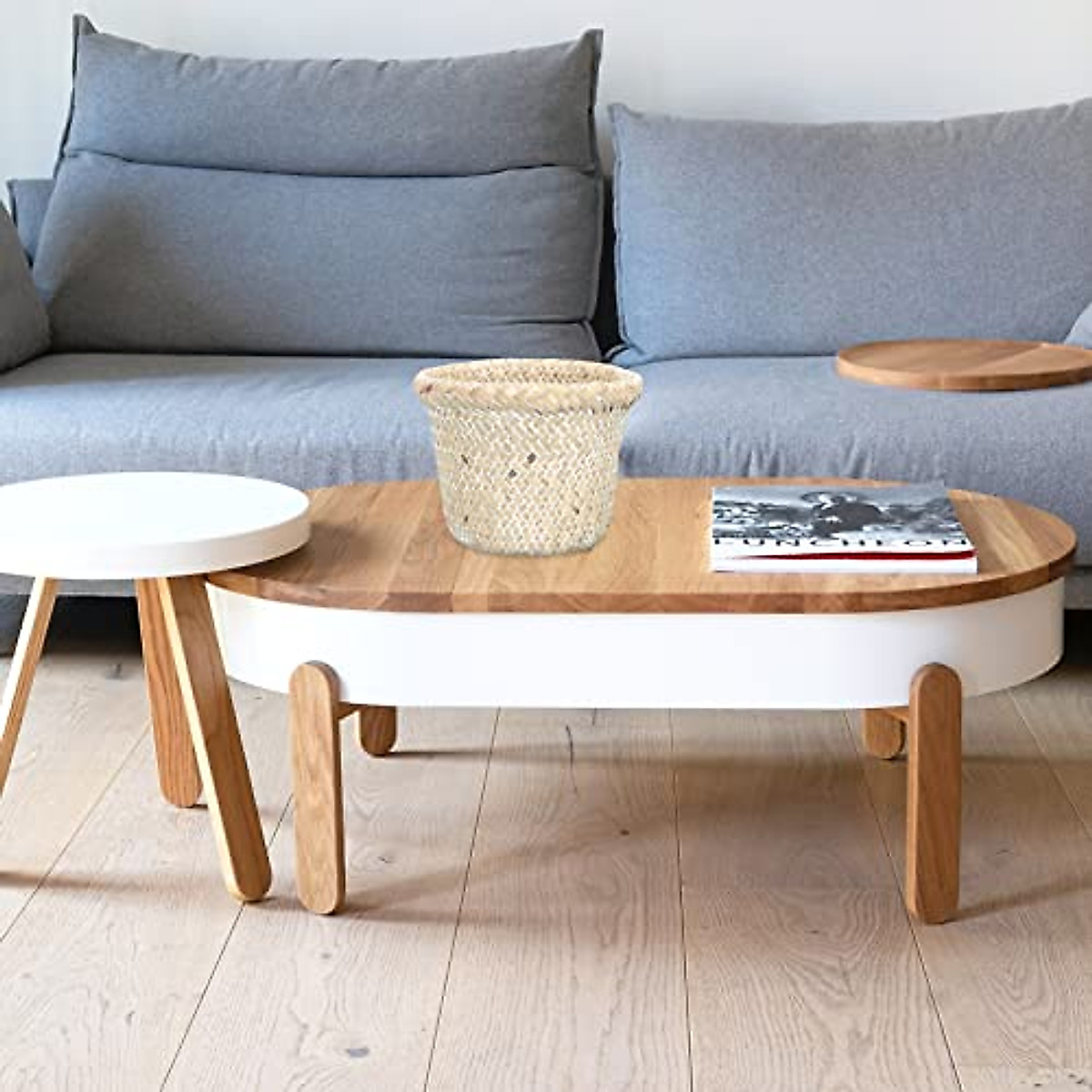 Zerodeko Woven Hamper 2pcs Rattan Trash Can Woven Water Hyacinth Wicker Waste Basket Garbage Container Bin Plant Pot Laundry Basket for Bathroom Kitchen Woven Baskets