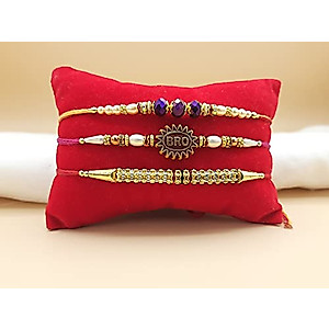 Palak Global Rakhi Bracelet for brother, Unique Design Bhabhi, Sister, Father and celebration with Family, Raksha Bandhan holy Rakhi. (Rakhi Bro Stone - Set of 3, Small) (PLK12)