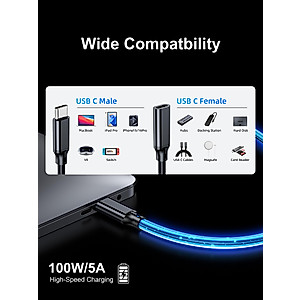 USB C Extension Cable 10FT,USB 3.1 10gbps Male to Female Type C 5A PD100W Fast Charging Cable 4K Video Compatible with Switch,MacBook Pro/Air,iPad Pro,Dell XPS,Surface Book,PSVR2,USB C Hub,iPhone 15