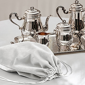 Kochorie 6 Pack Silver Storage Bags Anti Tarnish Storage Bag Fabric Cloth Bags with Diverse Sizes for Jewelry Silverware Protection Flatware Plate Tarnish, Grey