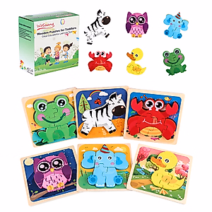 Wooden Puzzles for Toddlers 1-3,Toddler Puzzles Ages 1 2 3 4 Year Old with 6 Animal Patterns-Preschool Kids Learning Educational Montessori Toys Christmas Birthday Gifts
