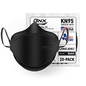 BNX 20-Pack KN95 Face Masks, Disposable Particulate KN95 Mask Made in USA, Tri-Fold Cup/Fish Style