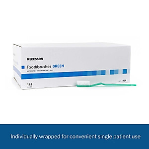 McKesson Toothbrush, Soft Bristle, Single Use/Disposable, Green, 144 Count, 1 Pack