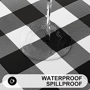 smiry Rectangle Table Cloth Cover, Elastic Waterproof Fitted Vinyl Table Covers for 6 FT Tables, Flannel Backed Buffalo Plaid Tablecloth for Picnic, Camping, Outdoor (Black and White, 30 x 72 Inches)