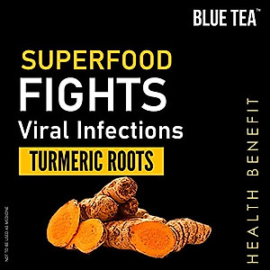BLUE TEA - Turmeric Ashwagandha Tea - 30 Plant Based Tea Bags | PRIME SAVING DAY | AYURVEDIC BLEND | Turmeric Tea - High in Curcumin - CAFFEINE FREE | Non-GMO - Vegan - Gluten Free | Reusable Tin Pack