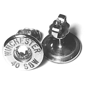 .40 S&W Palladium Plated Stud Earrings with Swarovski Crystals- Clear (One Pair from Those Shown in Photos)