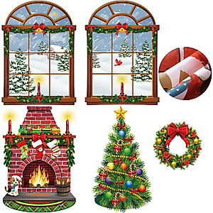 Christmas Wall Decor Fireplace Backdrop Decorations Photo Background Window Winter Christmas Tree Wreath Backdrop for Home Halloween Birthday Party Decor (Tree Style)