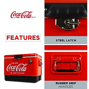 Coca-Cola Ice Chest Beverage Cooler with Bottle Opener, 51L (54 qt), 85 Can Capacity Portable Cooler, Red and Black, for Camping, Beach, RV, BBQs, Tailgating, Fishing