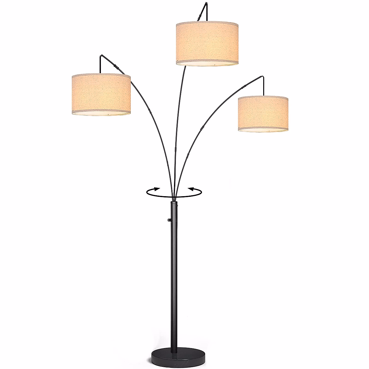 PARTPHONER Arc Floor Lamps for Living Room, Modern Black Floor Lamp Tall Standing Lamps, Multi-Arm Trilage Arched Floor Lamp for Bedroom Lounge Home Office, Light Beige Shades