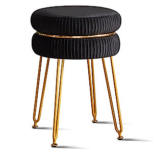 Soohow Velvet Vanity Chair for Makeup Room, Upholstered Foot Stool Vanity Stool, 360° Swivel Round Ottoman Foot Rest Makeup Chair, Vanity Bench Foot Stools Ottoman with Metal Legs for Living Room