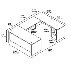Bush Business Furniture Series C U Shaped Desk with Mobile File Cabinet, 72W x 30D, Hansen Cherry