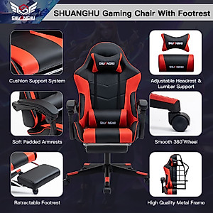 shuanghu Gaming Chair High Back Computer PC Ergonomic Video Office Chairs Gamer Chair with Footrest Video Support Reclining Video Computer Chair Desk Chair Leather Gaming Chair