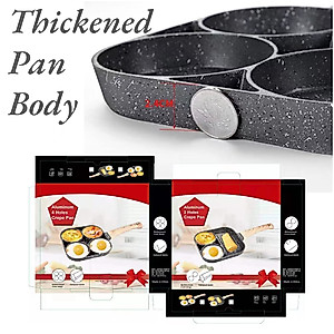 APPO 4 Hole Egg Pan, Non-Stick Pan with Wooden Handle, Work with Open Flame and Gas Stove, Suitable for Egg Burger, Grey Black, 15''L x 7.36'' W, each round egg area:3.5''Dia