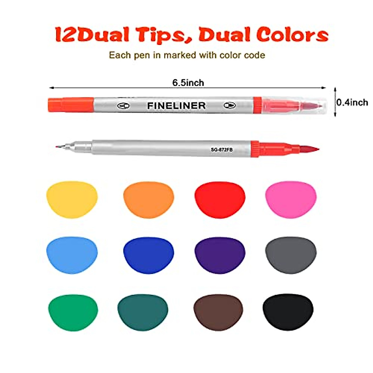 R-ejet Dual Brush Marker Pens - 12 Double Tip Brush Pens Art Markers - Fine and Brush Tip Pen Art Supplier for Kids Adult Coloring Books, Bullet Journaling, Drawing