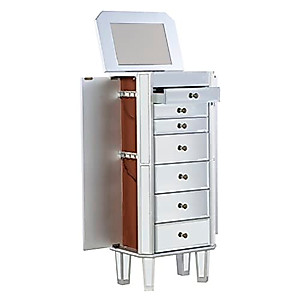 Powell Jewelry Armoire Wood, Silver Mirrored