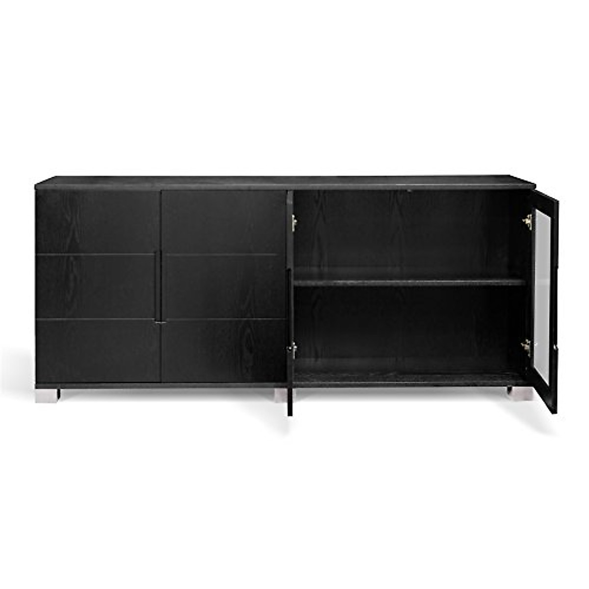 Zuri Furniture Hayes Modern Cabinet with Glass Doors - Black Oak