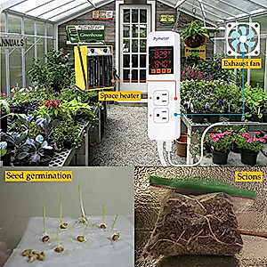 Pymeter Dual Probe Plug in Temperature Controller Heat Mat Thermostat Reptile Temp Controlled Outlet for Terrarium, Aquarium, Brewing, Seedling, Germination and Greenhouse