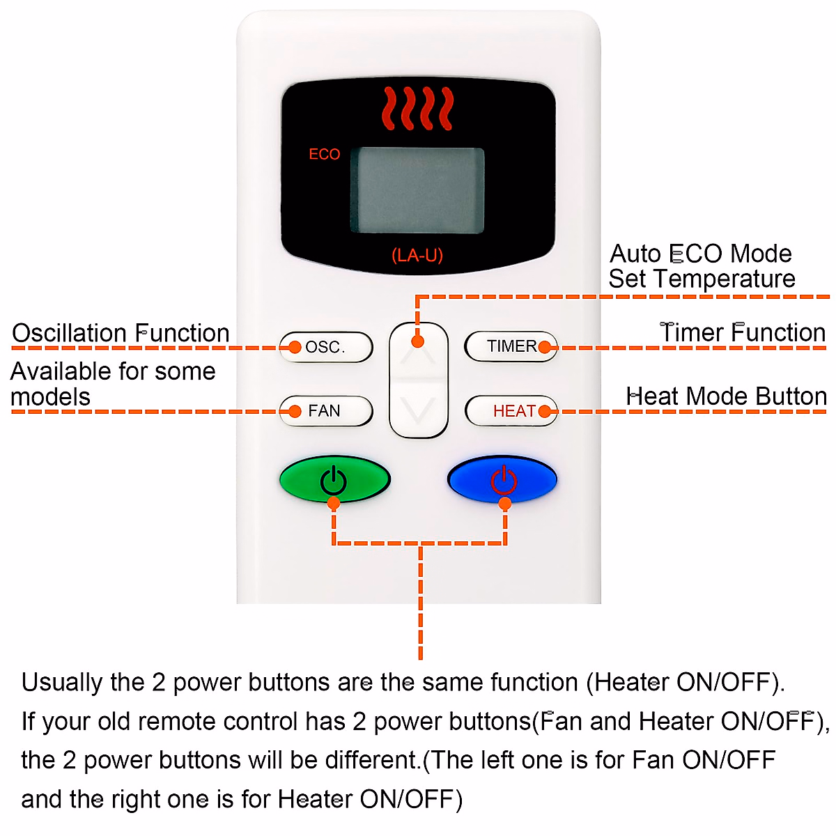 Replacement for Lasko Space Heater Remote Control 2033624A 2033624 FH515 FH610 FH620 FH500 Tower Fan
