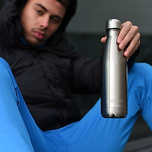 Proworks Stainless Steel Sports Water Bottle | Double Insulated Vacuum Flask for 12 Hours Hot & 24 Hours Cold Drinks - Great for Home, Work, Gym & Travel - BPA Free – Metallic Silver - 1L
