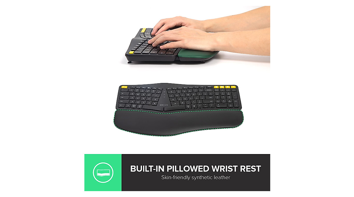 DeLUX Upgraded Ergonomic Wireless Ergo Split Keyboard with Backlit, 2 ...