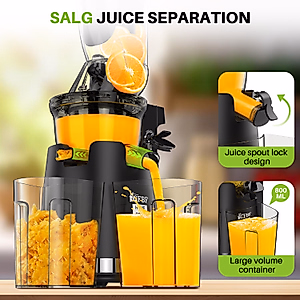 Cold Press Juicer Machines, 300W Slow Masticating Juicer Machines with 3.5inch (89mm) Large Feed Chute, Slow Cold Press Juicer Machines Vegetable and Fruit, Reverse Function Easy to Clean with Brush