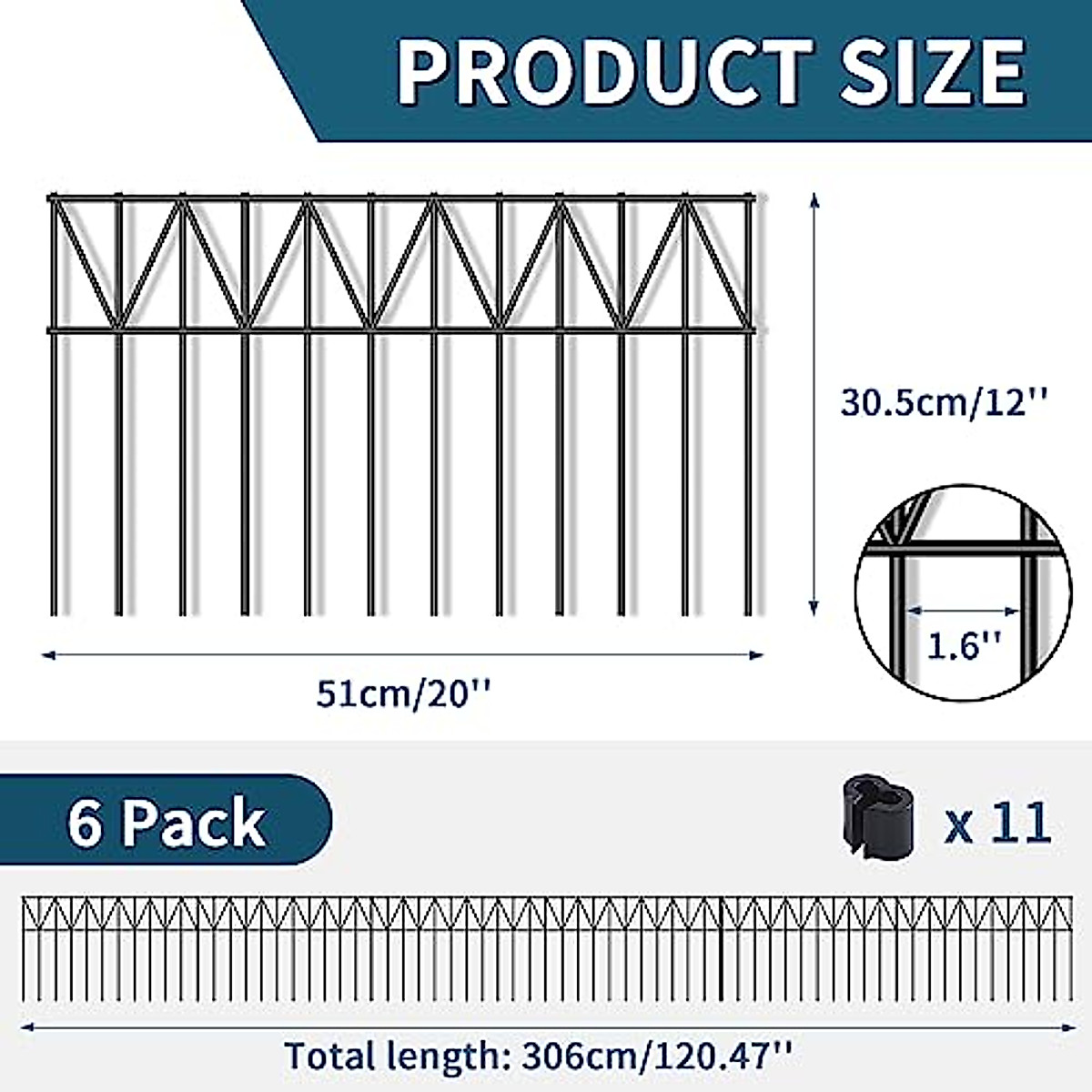 ZXMOTO Decorative Garden Fence for Rabbits 6 Pack,12in(H) x 10ft(L) Small Animal Barrier Fence No Dig Rustproof Metal Wire Panel Border for Dog,Cat, Fencing for Yard Patio Garden Outdoor