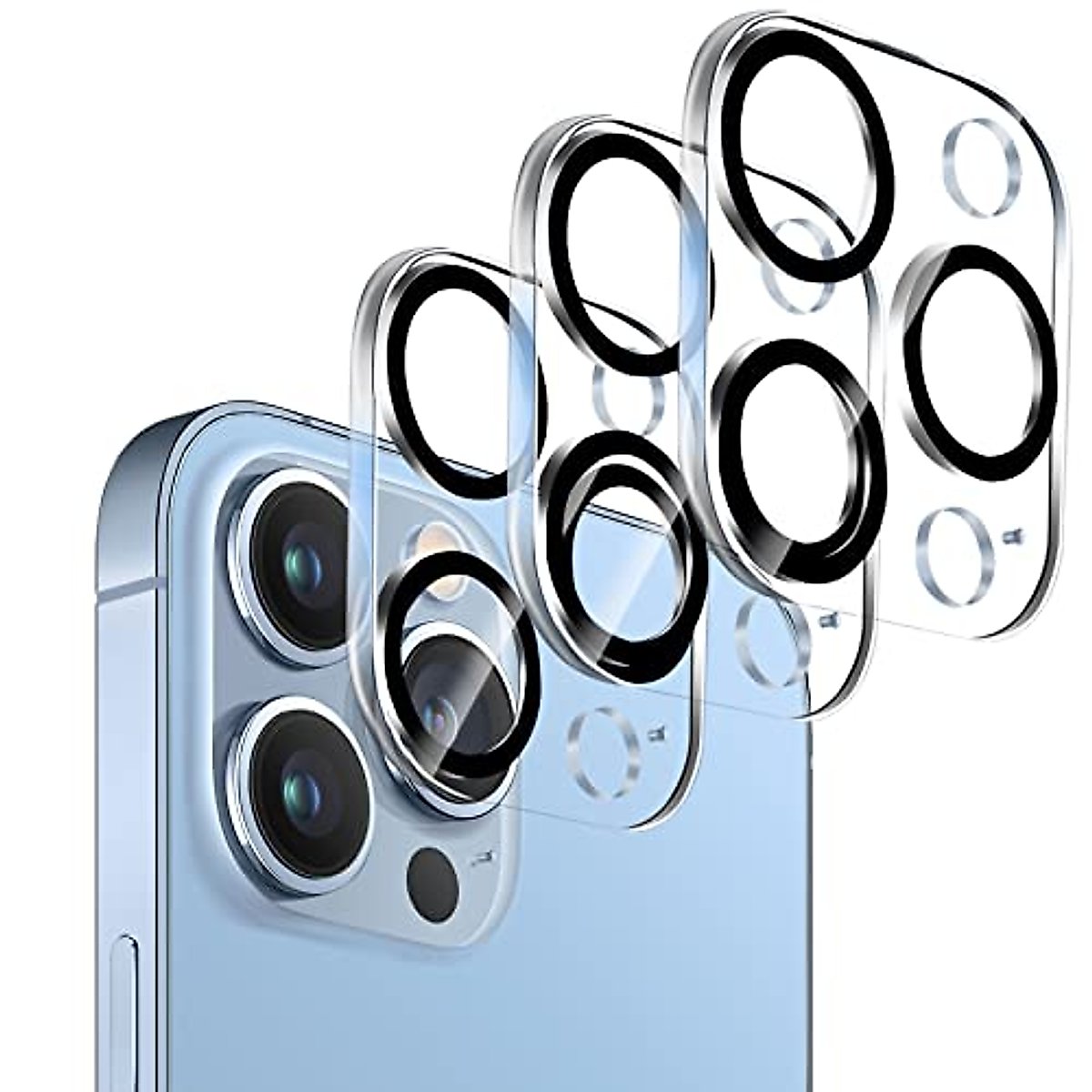 【3 Pack】Dengduoduo Tempered Glass Camera Lens Protector for iPhone 13 Pro 6.1" & iPhone 13 Pro Max 6.7", Ultra HD, 9H Hardness, Anti-Scratch, Case Friendly, Easy to Install [No Affect on Night Shots]