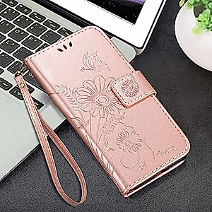 kazineer Leather Wallet Cover Phone Case for Xiaomi Redmi 9A/Xiaomi Redmi 9AT, with RFID Blocking Card Holder Slots (Rose Gold)
