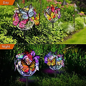 Outdoor Solar Lights Butterfly Lights Garden Decorative Solar Stake Lights with Butterflies Decor Powered Waterproof for Patio Garden Yard Pathway 2 Pack 