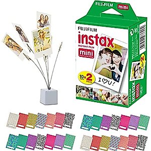 Fujifilm Instax Mini Instant Film Twin Pack (Total 20 Shoots) + 20 Sticker Film Frames + Photo Bouquet Holder