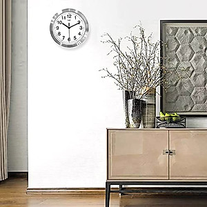 HITO 10 Inch Silent Wall Clock Battery Operated Non Ticking Glass Cover Silver Aluminum Frame, for Kitchen, Bedroom, Home Office, Living Room Decor