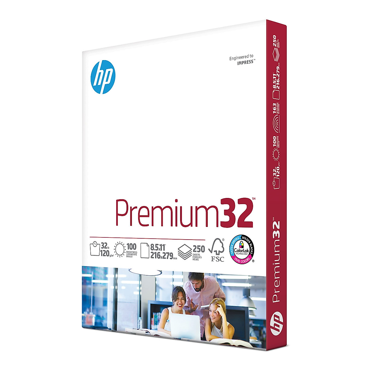 HP Printer Paper | 8.5 x 11 Paper | Premium 32 lb | 1 Ream - 250 Sheets | 100 Bright | Made in USA - FSC Certified | 113500R