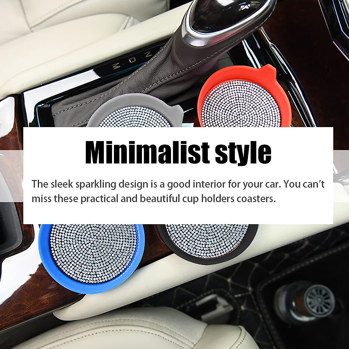 zipelo Bling Car Cup Coaster, 2 Pack Universal Vehicle Anti-Slip Cup Holder Insert Coasters, Crystal Rhinestone Silicone Shockproof Drink Mat, Car Interior Accessories (Blue/White Crystal)