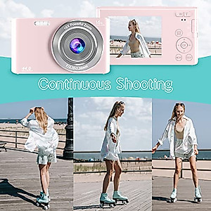 Saneen Digital Camera, FHD 4K & 44MP Kids Video Cameras for Photography with 32GB SD Card 16X Digital Zoom, Compact Point and Shoot Small Camera for Beginners, Kids and Teens-Pink