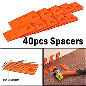 REXBETI 43-Piece Laminate Wood Flooring Installation Kit with 40 Spacers, Tapping Block, Heavy Duty Pull Bar and Diameter 1 3/8" High-Strength Fiberglass Handle Mallet, Non Slip Soft Grip