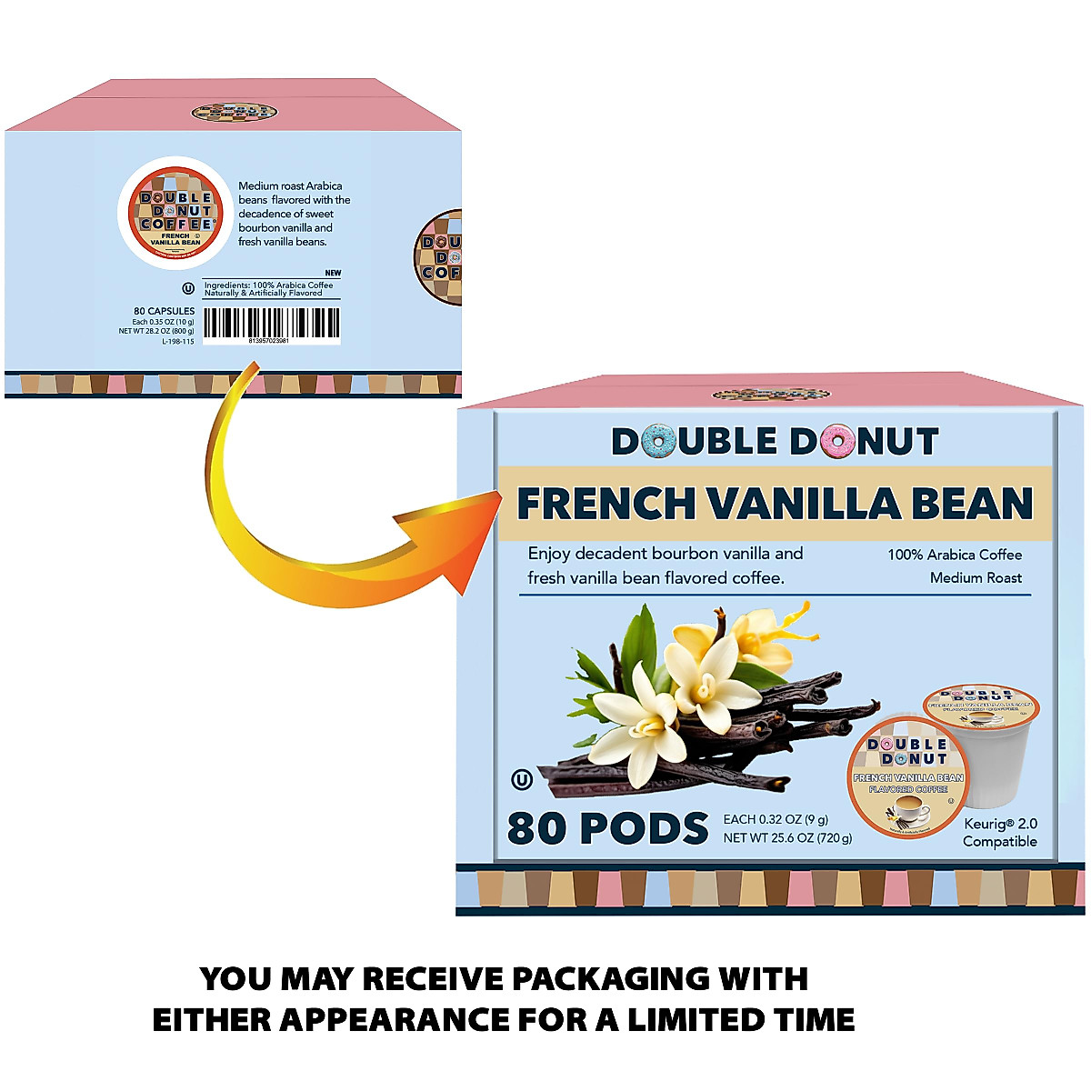 French Vanilla Coffee Medium Roast Flavored Coffee Pods for Keurig K Cups Makers from Double Donut, 80 Count (Pack of 1)