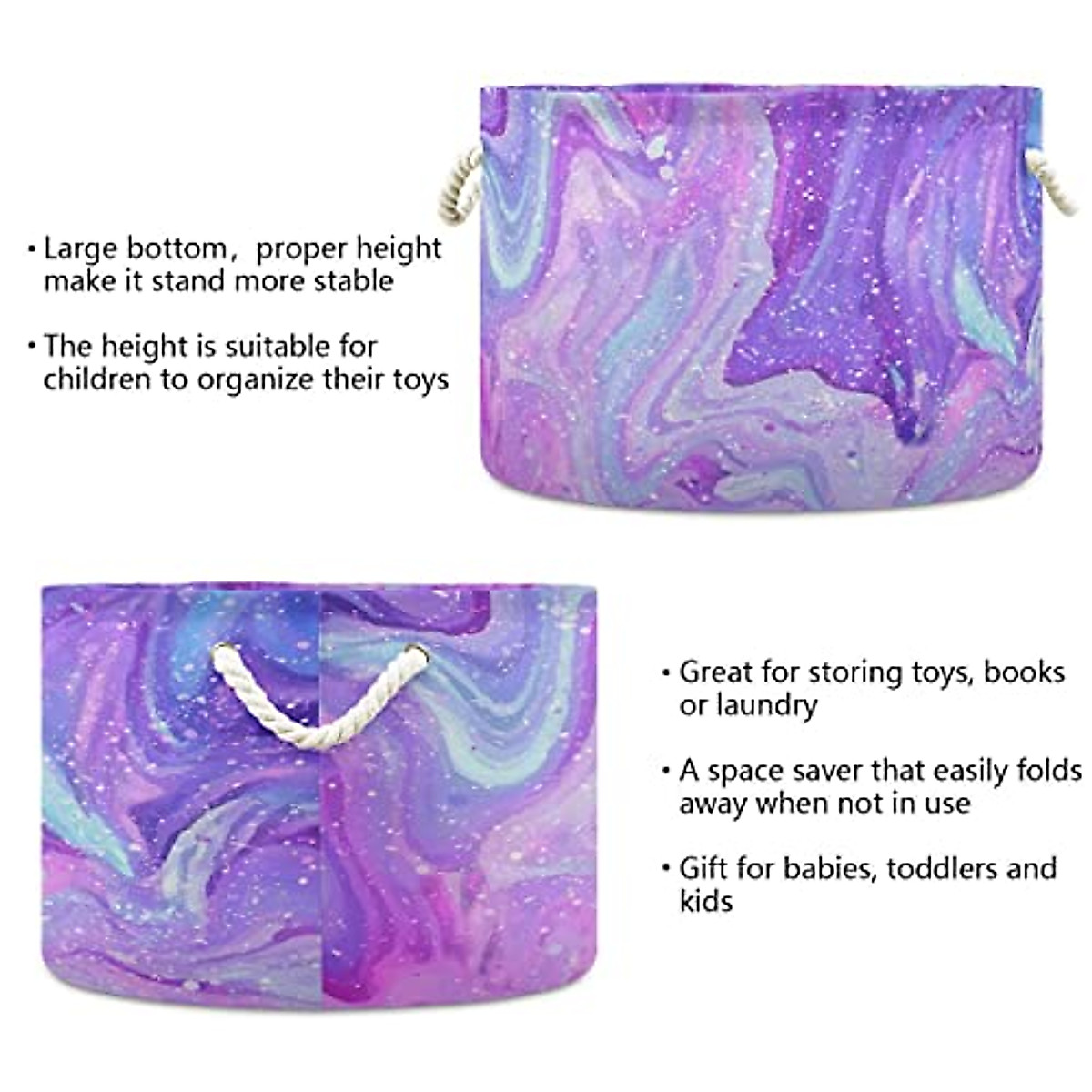 ALAZA Marble Purple Tie Dye Storage Box Toy Basket Laundry Storage Organizer Bins with Handles Large Baskets for Living Room Nursery Decor