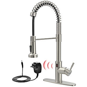 GIMILI Touchless Kitchen Faucet with AC Adapter, Smart Motion Sensor Hands Free Single Handle Kitchen Sink Faucet with Pull Down Sprayer, Brushed Nickel