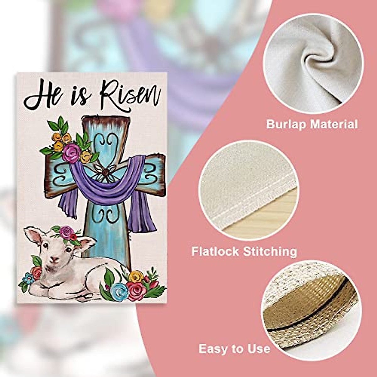 Covido Home Decorative He is Risen Easter Cross Garden Flag, Lamb Yard Outside Decorations, Outdoor Small Decor Double Sided 12x18