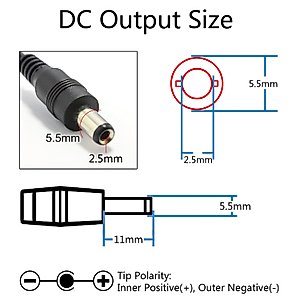 (Plesae Check The Output Size by Pic) DIKOO AC Power Adapter Output 6V 1A Wall Charger DC Adapter 3ft Length US Plug 5.5 x 2.5/5.5 x 2.1mm