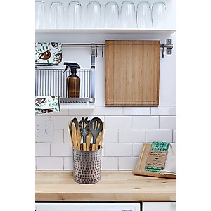 Monarch Abode Kitchen Utensil Holder, Hand Hammered Caddy, Kitchen Organization for Utensils, Crock for Cooking Utensils, Antique Copper Finish, Large, 19677